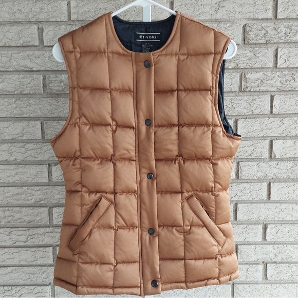 Jackets & Coats | Et Vous Bronze Down Puffer Vest With Pockets Snap ...